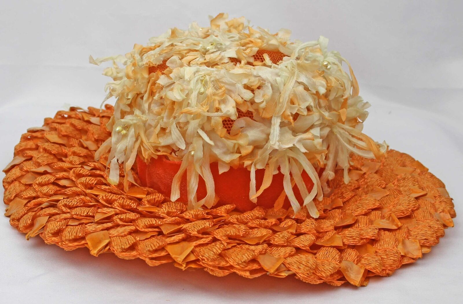 1960s Mod Vintage Easter Bonnet Straw Hat, Peaches an… - Gem