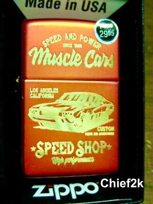 Zippo Lighter Muscle Car Design 48523 Speed Shop Metallic Red | eBay