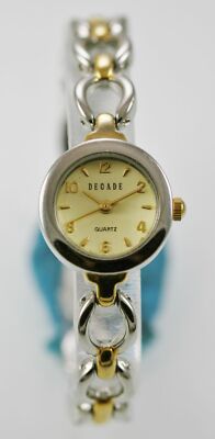 Decade Watch Womens Stainless Steel Silver Gold Water Resistant Battery ...