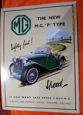 MG VINTAGE M.G. 'P' TYPE EMBOSSED, MULTICOLORED METAL SIGN - 15 x 11 IN ...