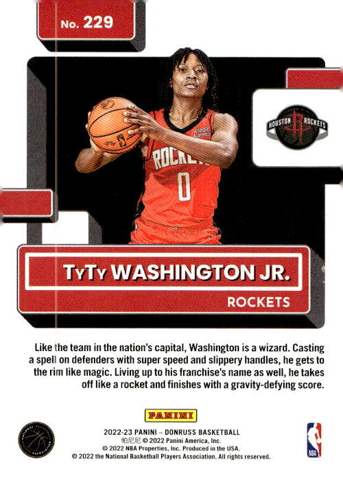 TyTy Washington Jr. 2022-23 Donruss Rated Rookie Green - #229 - Houston ...