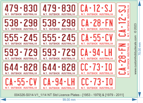 NT Std Licence Plates - 2 x 5-pair - 1/14 1/25 - White Vinyl & Water ...
