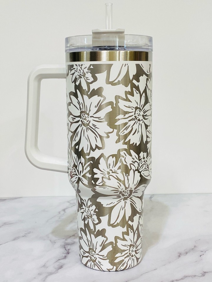 White Daisy Engraved Custom Stanley Adventure Quencher 40 oz tumbler | eBay