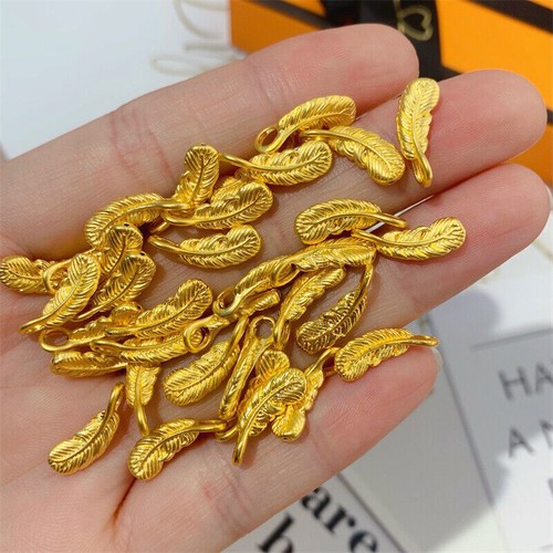 1PC Pure 999 24K Yellow Gold 3D Men Women Lucky Feather Pendant 0.18-0 ...