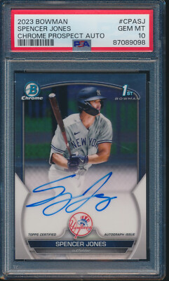 PSA 10 SPENCER JONES AUTO 1st 2023 Bowman Chrome Prospect YANKEES RC ...