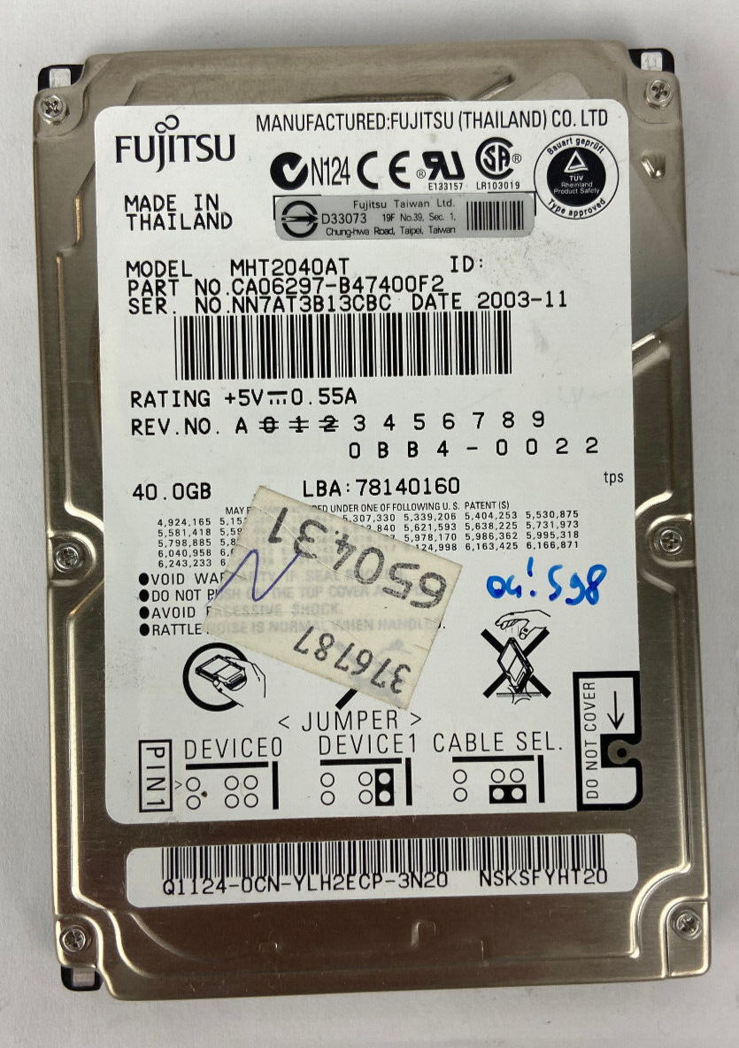 Fujitsu MHT2040AT 40gb CA06297-B47400F2 CA21325-B17X HDD Hard Disk 2,5 ...