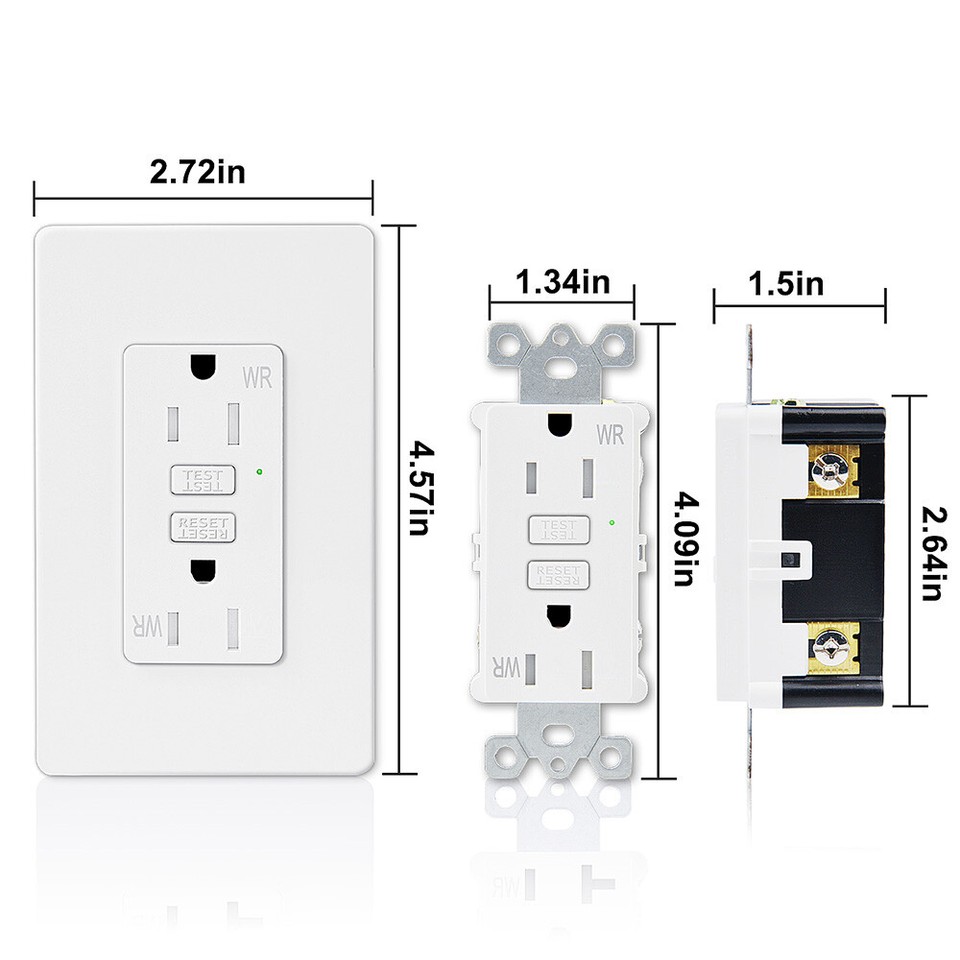 15Amp GFI Outlet Slim Duplex receptacle Ground Fault Circuit ...