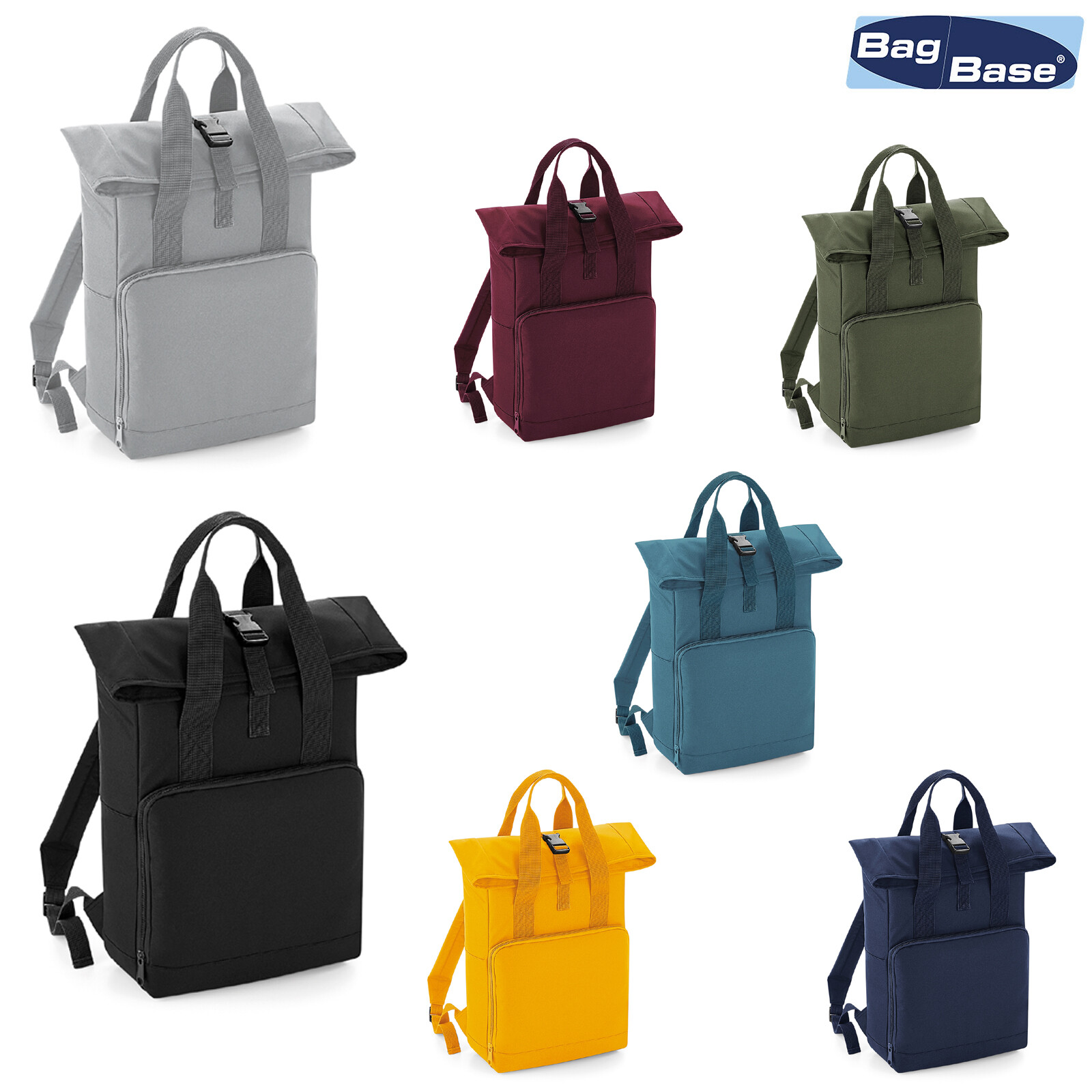 BagBase Twin Handle Roll-Top Backpack BG118 - Polyester Rucksack ...