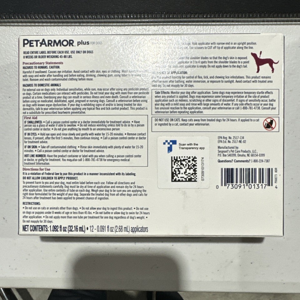 PetArmor Plus Tick & Flea Prevention for Large Dogs (45-88lbs) 12 ...