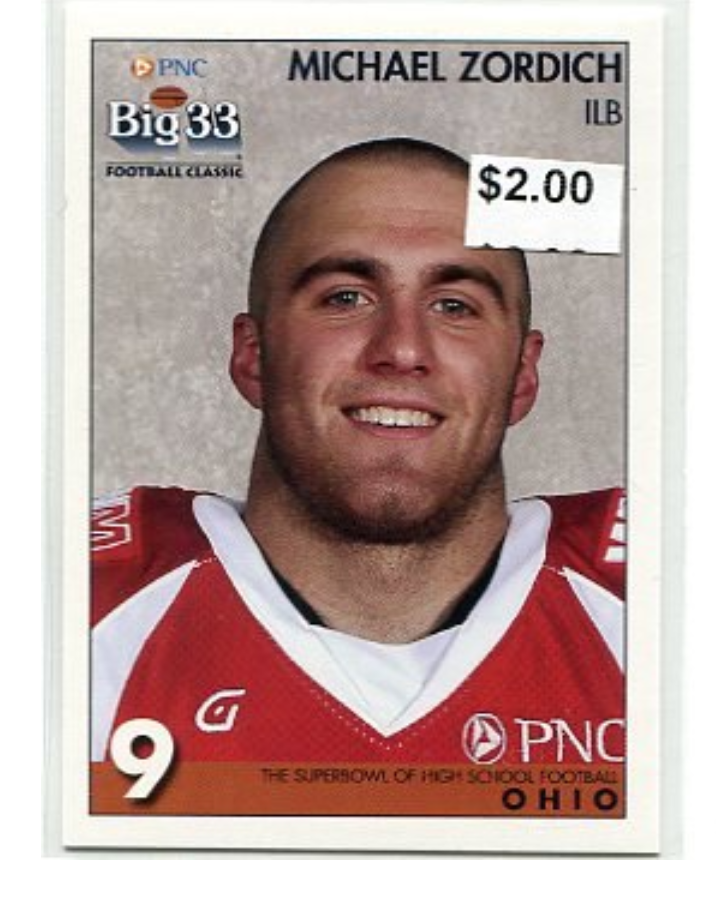 MICHAEL ZORDICH 2008 Ohio OH Big 33 High School card PENN STATE Nittany ...