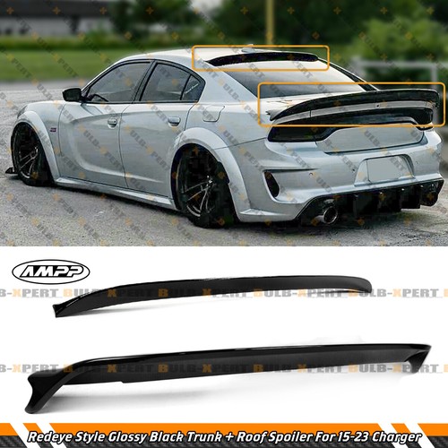 FOR 15-23 DODGE CHARGER REDEYE STYLE GLOSS BLK TRUNK + REAR WINDOW ROOF ...