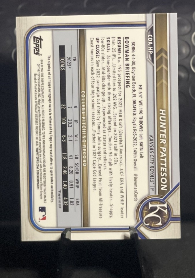 2022 Bowman Draft Hunter Patterson 1st Auto #CDA-HP | Kansas City ...