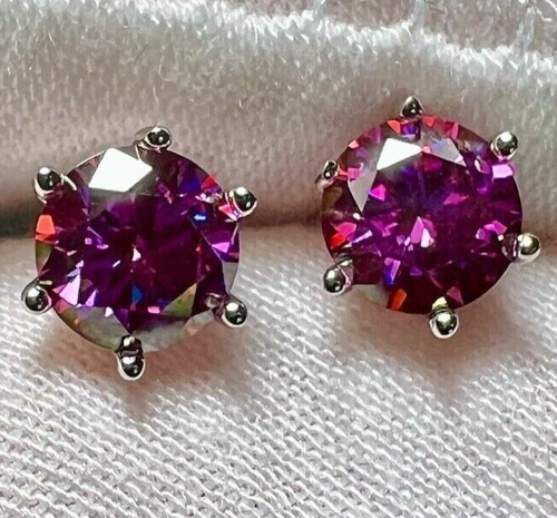 4 Ct Certified Round Shape Studs Natural Pink Diamond White Gold Finish ...