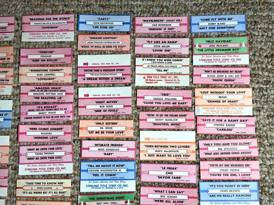 BIG LOT ORIG JUKEBOX TITLE STRIPS rock Xmas pop psych soul NEW OLD ...
