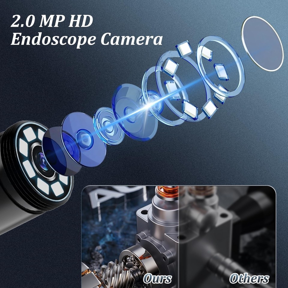 1920P HD Borescope Camera with 8 LED Lights,16.4ft Endoscope Camera ...