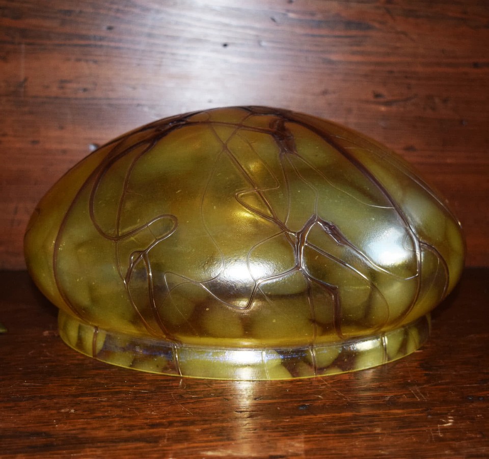 Antique ART NOUVEAU Table Lamp LOETZ Iridescent Glass Shade 20" tall ...