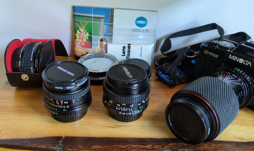 Minolta X-700 35mm Film SLR camera bundle kit with multiple lenses and ...