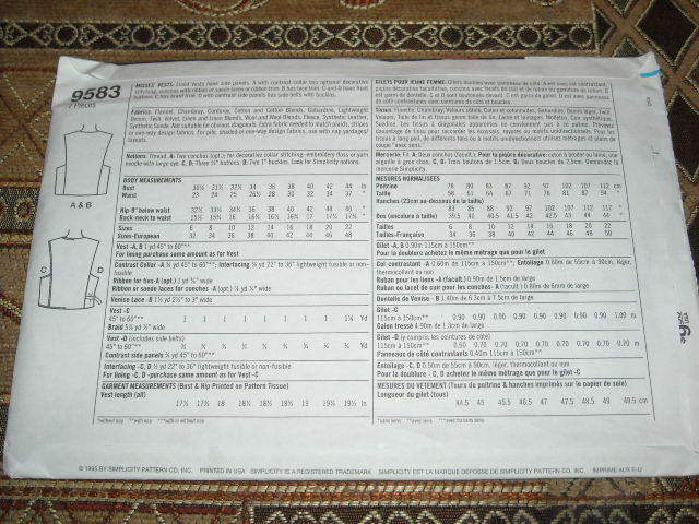 🌼 SIMPLICITY #9583 - LADIES ( 4 STYLE ) WESTERN & CASUAL VEST PATTERN ...