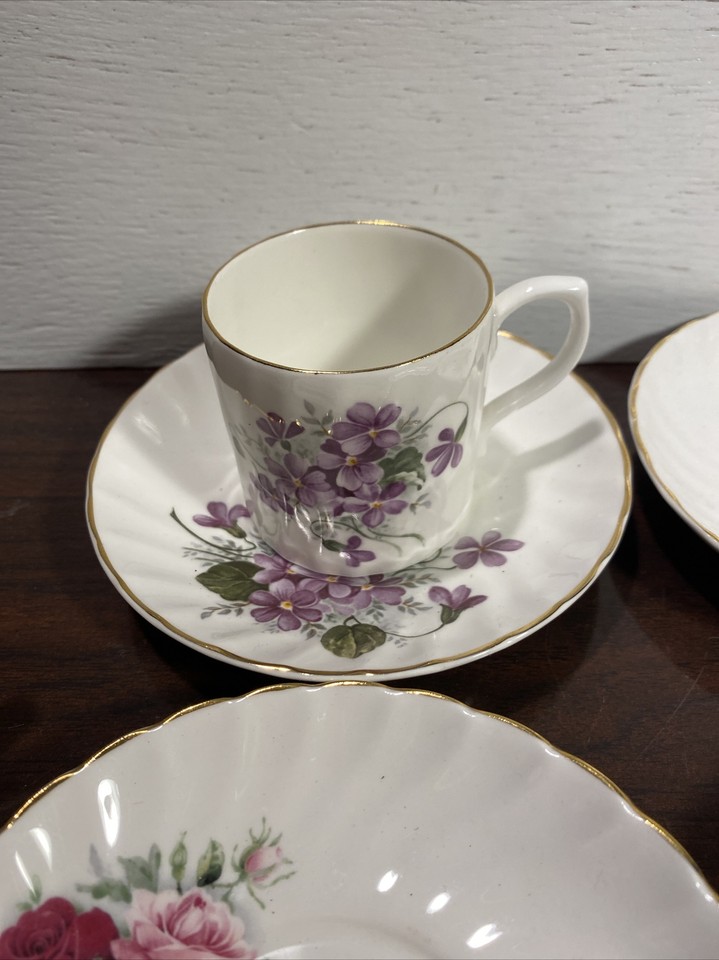 ROYAL STUART-4 CUPs & SAUCERs-FINE BONE CHINA -Floral PATTERN-MADE IN ...