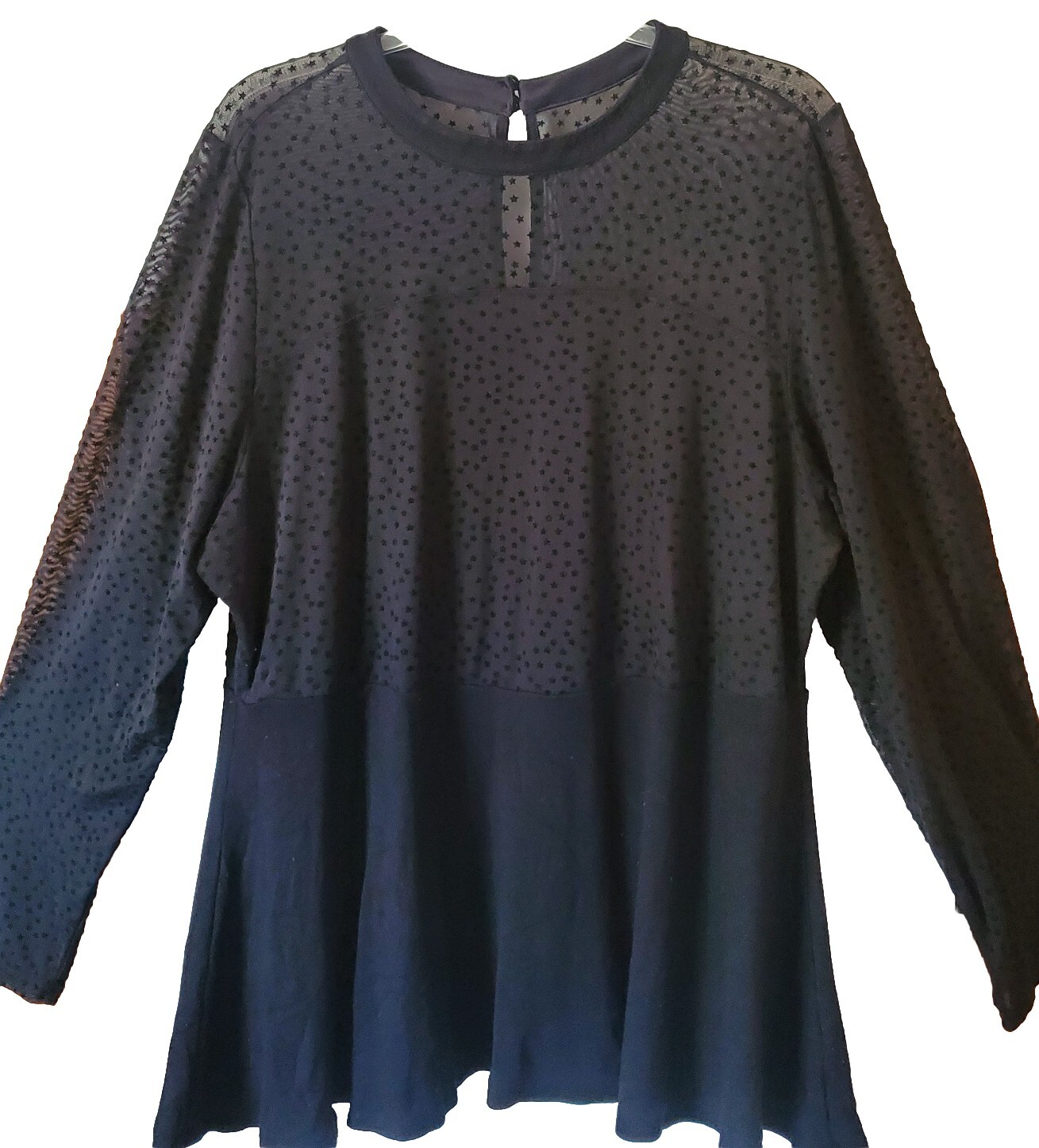 Womens Torrid 3 Black Peplum Blouse Sheer Chest Sleev… - Gem