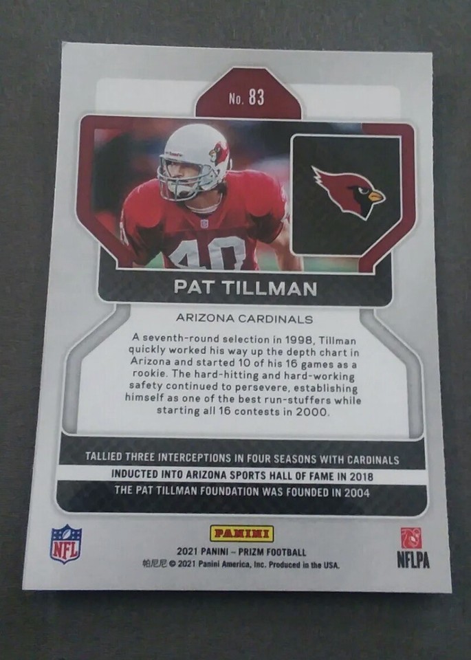 2021 Panini Prizm Pat Tillman Legendary Hero NFL Card #83 Mint Arizona ...