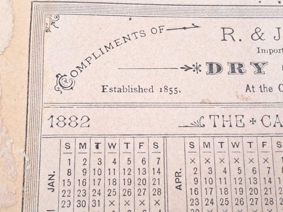 1882 Calendar - Ad Card Skater Though Ice Boston R & J Gilchrist Dry ...