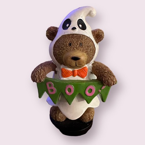 Halloween Bear In Ghost Costume BOO Sign Banner Trick-or-Treat Resin ...
