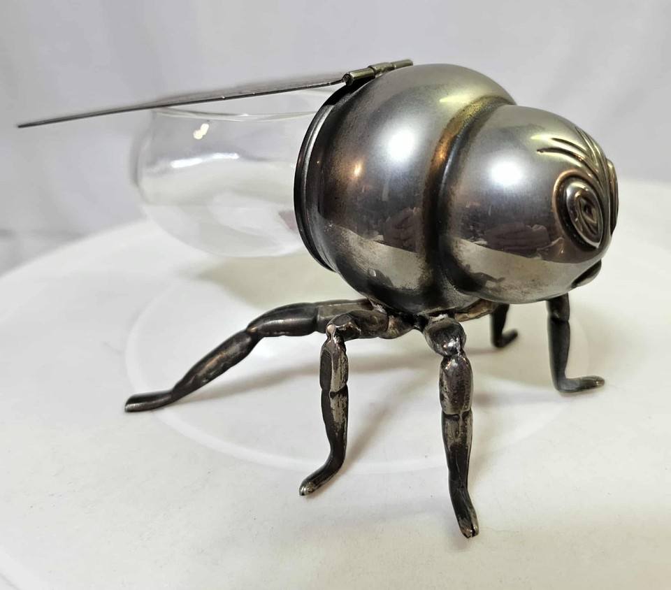 Vtg Silverplate & Clear Glass Bumble Bee Figural Jam Pot Honey Godinger ...