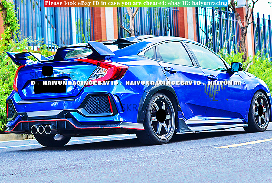 For Honda Civic Sedan 2016-2021 Black+Blue Rear Spoiler Gull Wing Tail ...
