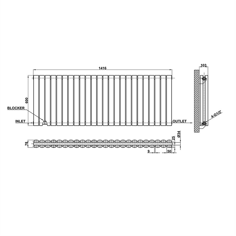 Designer Radiator Flat Panel Oval Column Horizontal Vertical Central ...