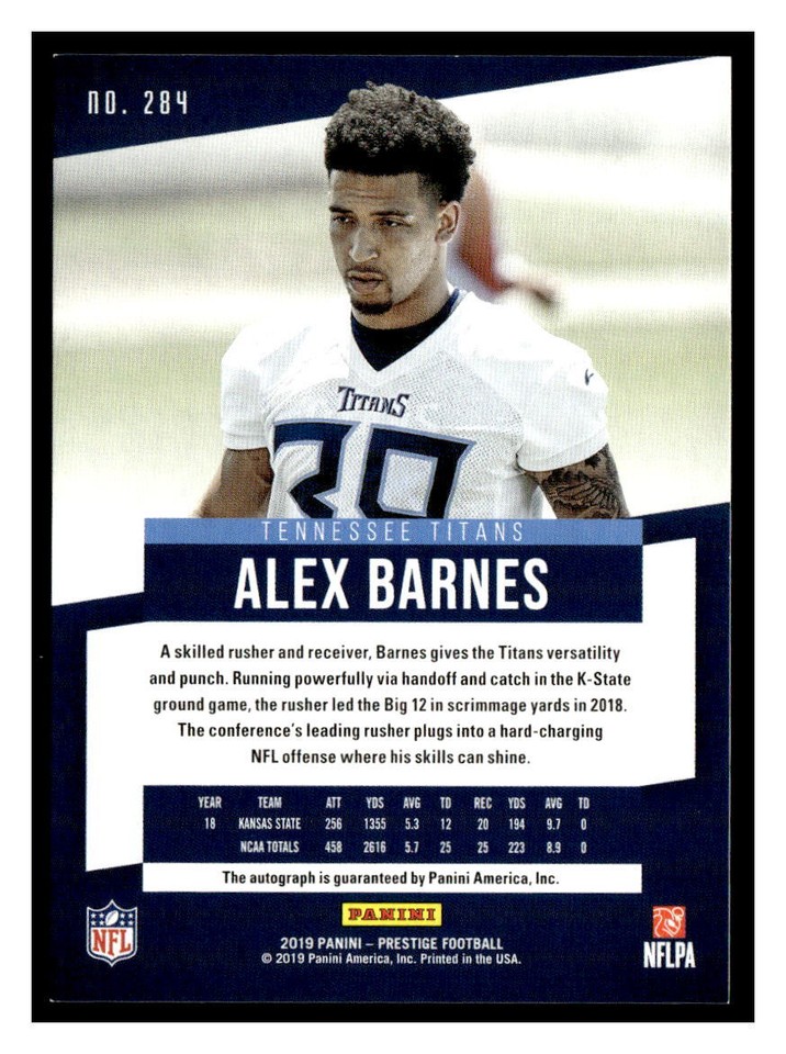 Alex Barnes 2019 Panini Prestige 284 AU Rookie Xtra Points Signatures ...