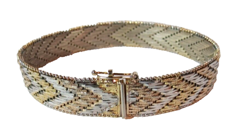 VINTAGE WOMEN GOLD & STERLING SILVER MASH BRACELET 7 3/8" LONG 11.2MM ...