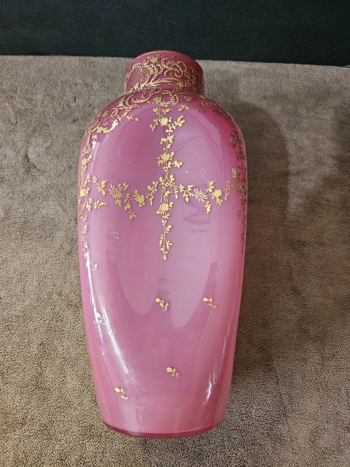 3 ANTIQUE LOETZ ART GLASS GOLD RELIEF PINK VASES DEK 1/4 MOST RARE ...