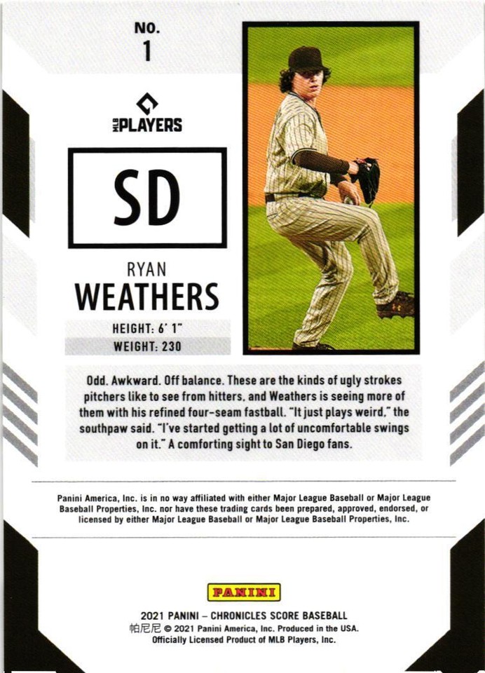 2021 Panini Chronicles #1 Ryan Weathers Score | eBay