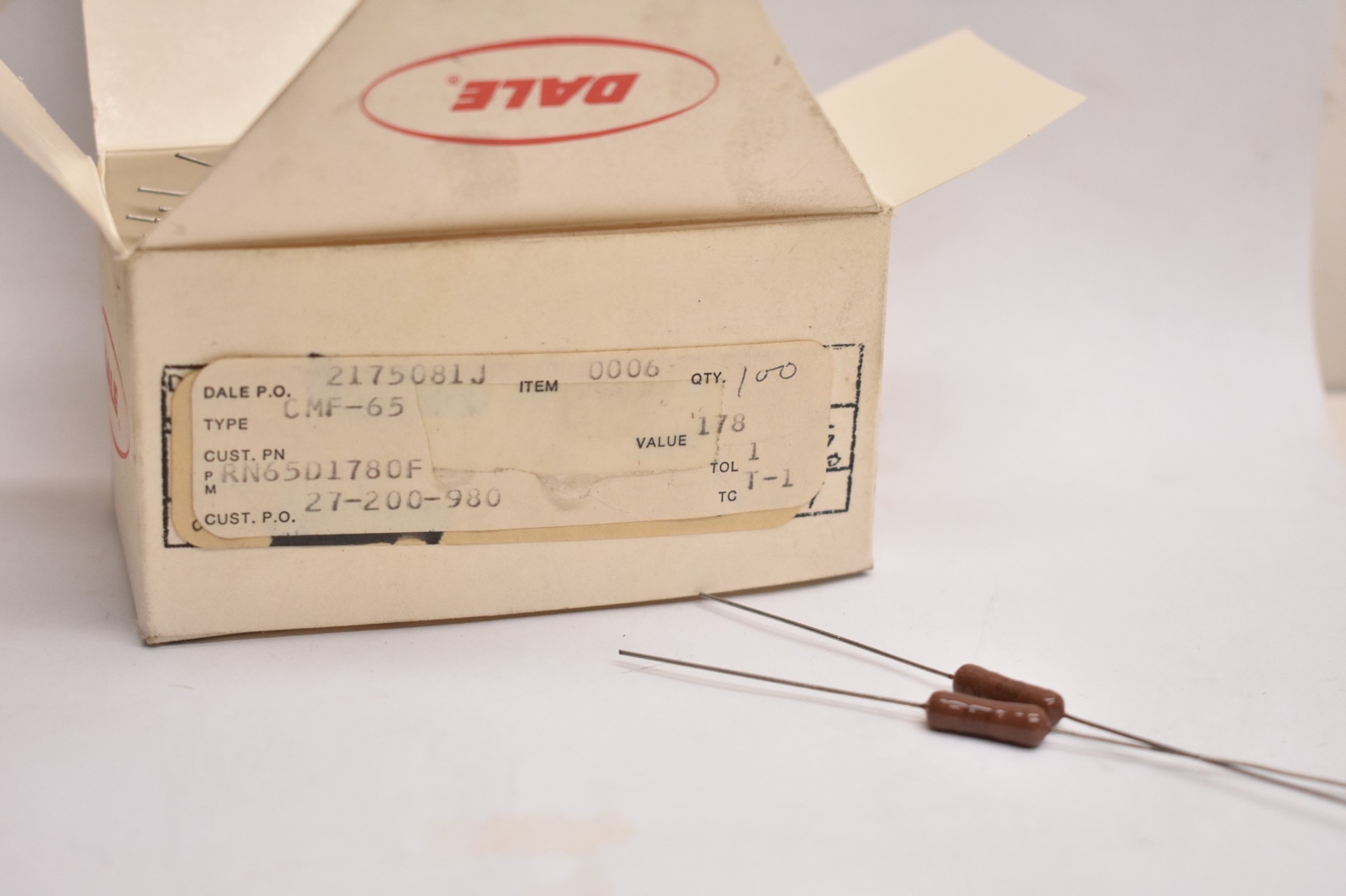 Dale RN65D1780F Type CMF-65 Metal Film Resistors 178 Ohms Box of 100 ...