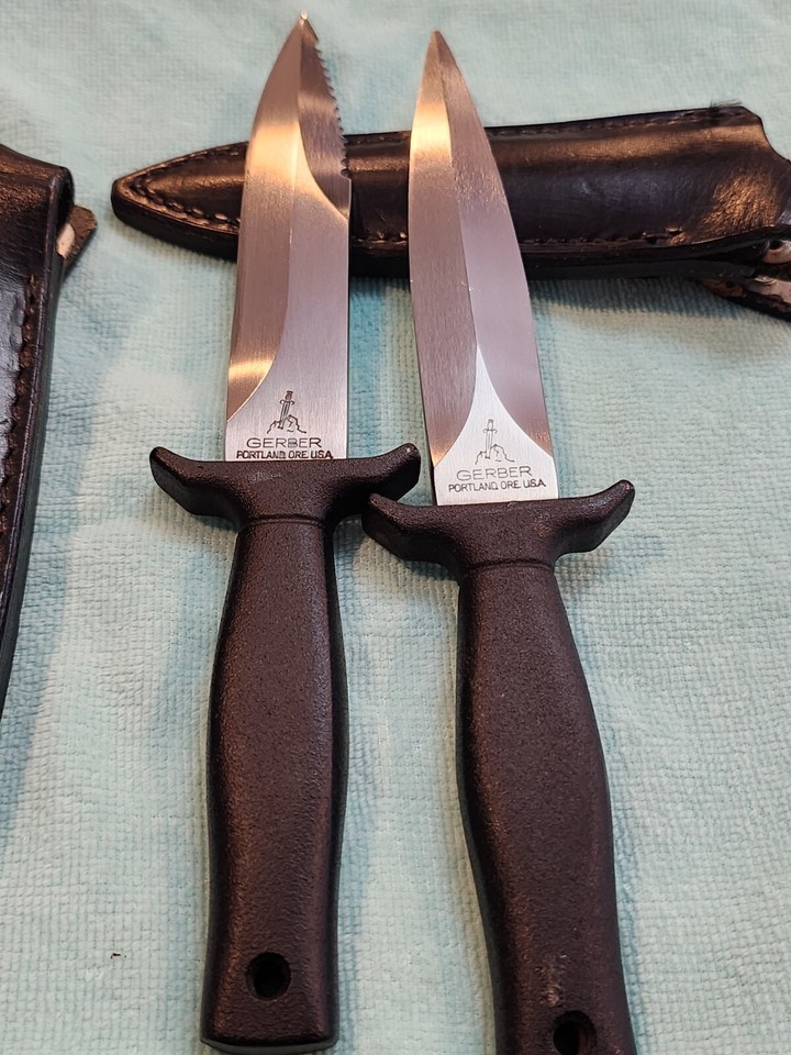 Vintage Gerber Mark 1 & Command 1 Fixed Blade Knifes w/ Black Sheath ...