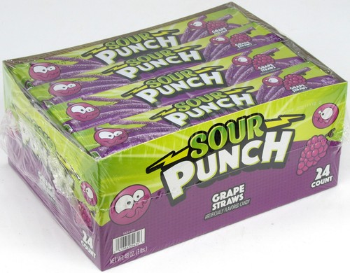 Sour Punch Straws Grape Candy Bulk 24 Count Box Fruit Chewy Candies 3 ...