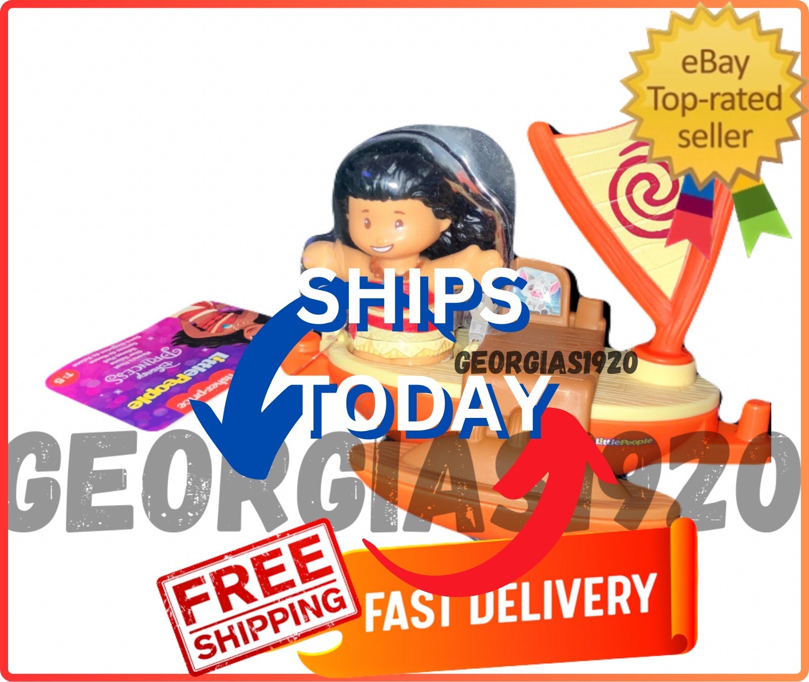 ⛵️ HOT Fisher Price LITTLE PEOPLE Disney Princess MOANA Parade RAFT ...