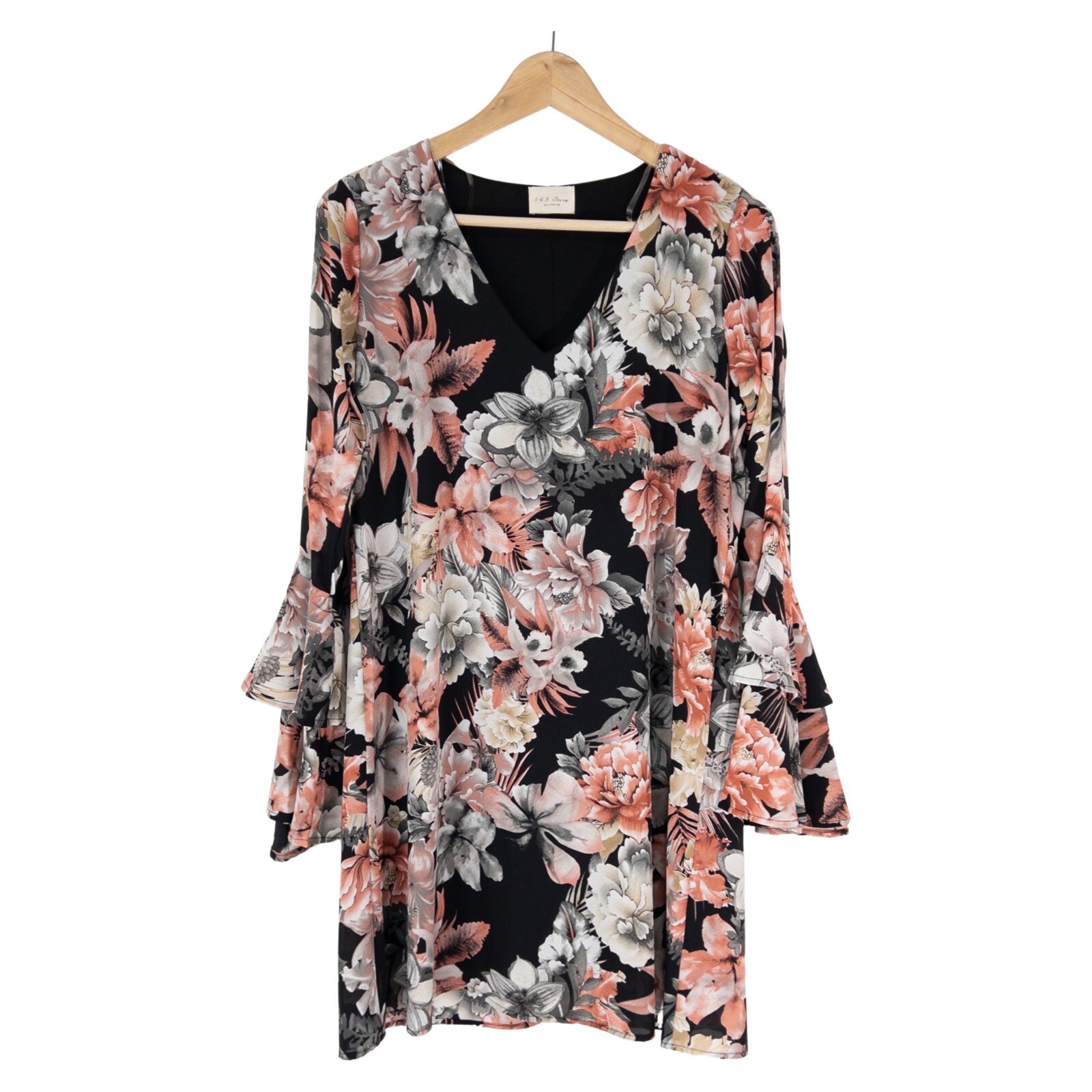 143 Story By Line Up Mini Dress V Neck Flare Sleeve F… - Gem