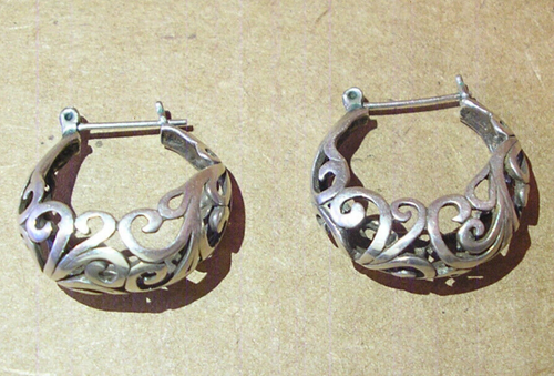 Vintage Sterling Silver Earrings Filigree Art Nouveau Hoops Huggies ...