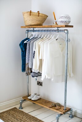 Vintage Industrial Style Clothes Rail with Shelf / Storage Solution ...