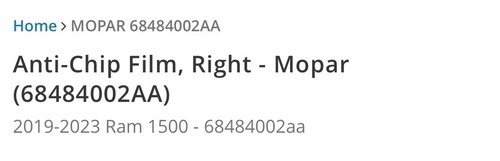 Genuine Mopar Anti-Chip Film Right 68484002AA for sale online | eBay