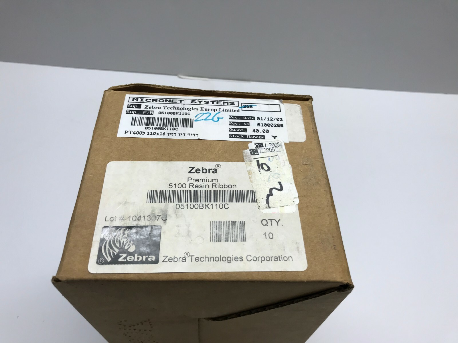 Lot of 10 ZEBRA Premium 5100 Resin Ribbon #05100BK110C 4.33" x 52' | eBay