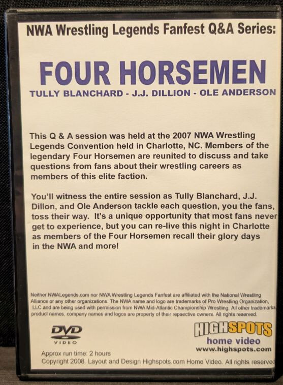 NWA Legends Fanfest Four Horsemen indy wrestling DVD WWE WWF WCW AEW ...