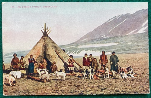 An Eskimo Family Shepherd Dog Teepee Greenland Litho Postcard c1910 ...