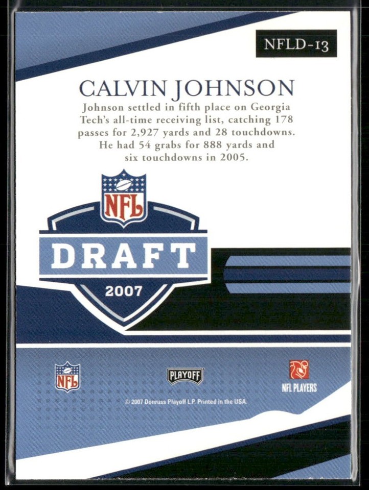 2007 Prestige NFL Draft Rookie Card #NFLD-13 Calvin Johnson ROOKIE RC ...