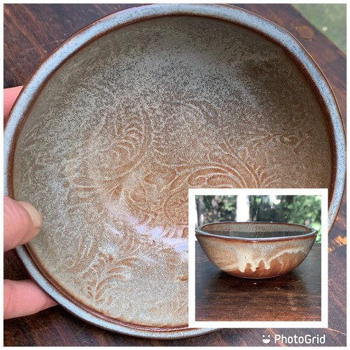 Studio Art Pottery Small Bowl Signed Textured Ceramic Drip Glaze Brown ...