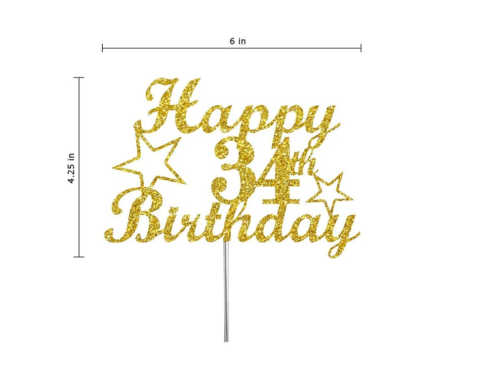 34th Birthday Cake Topper DOUBLE SIDE GOLD GLITTER 34th Party ...