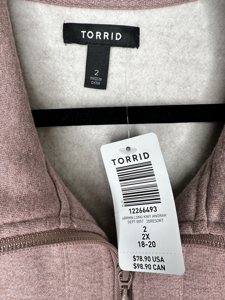 NEW Torrid 2 2X XXL Anorak Jacket Coat Sweatshirt Zip Long Brown Mauve ...