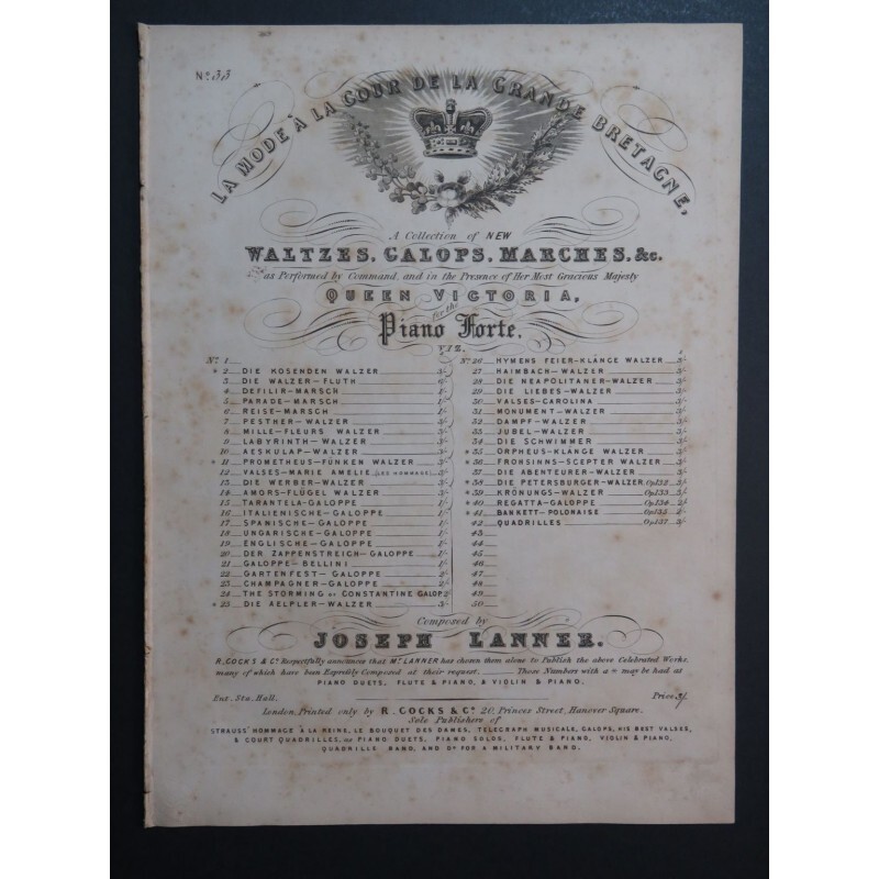 Lanner Joseph Jubel Walzer Piano ca1845 | eBay